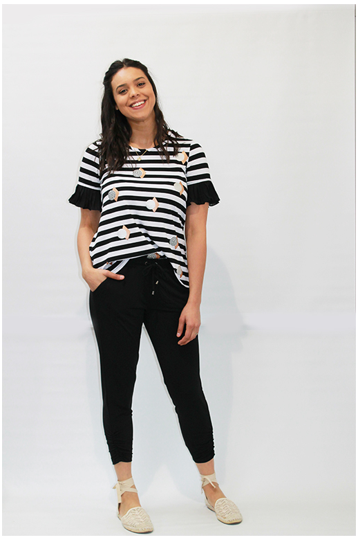 Threadz Top T Stripe Print Ruffle - Women's Tops | Yarntons | Free NZ ...