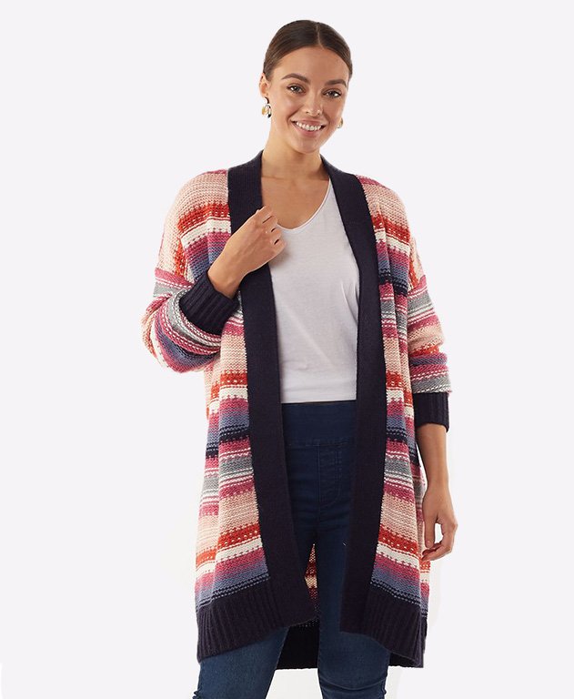 Elm Knit Cardi Multi Stripe - Brands-Ladies : Yarntons | New Zealand’s ...
