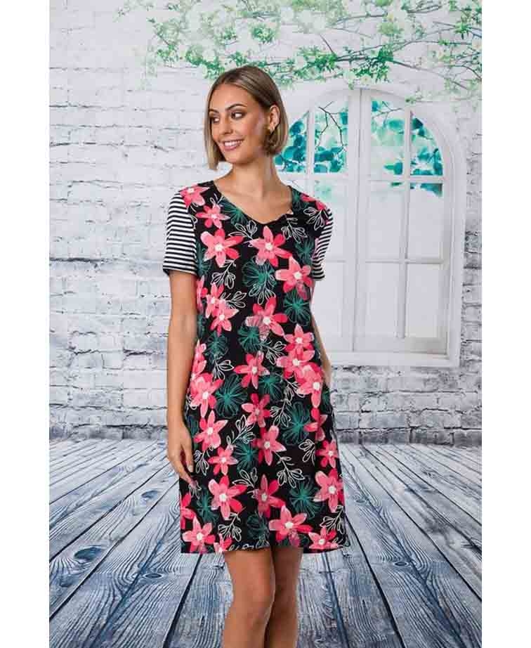 Democracy Dress Nakita Print Stripe Sleeve - Brands-Ladies : Yarntons ...