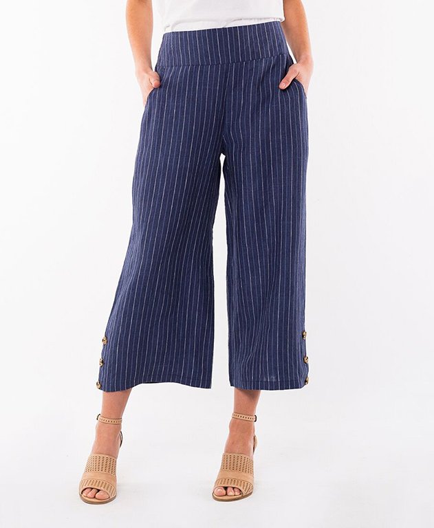 Elm Pants Wide Stripe Button Hem - Women's Pants | Yarntons | Free NZ ...